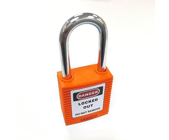 ロックアウト用パドロック（オレンジ）　吊　38mmタイプ 14662-1 セーフラン安全用品■特徴■●三重塗装で高耐腐食性●-20℃〜120℃の温度環境下で使用できます。●豊富なカラーバリエーションからお選びいただけます。■仕様■●材質：本...
