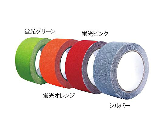 ●表面に鉱物粒子を吹き付け加工した強力滑り止めテープです。●目立つ色のため、階段や段差などの注意喚起としても役立ちます。●サイズ：幅100mm×5m●色：蛍光グリーン●材質：基材／PET、表面／鉱物粒子、粘着剤／アクリル系●厚み：0.8mm