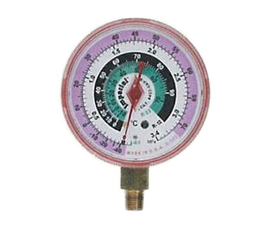 ●R-22用の低圧側ゲージです。●ゲージ外径(mm)：φ68●取付ネジ：1/8NPT●表示圧力(MPa)：-0.1〜3.4●色：赤