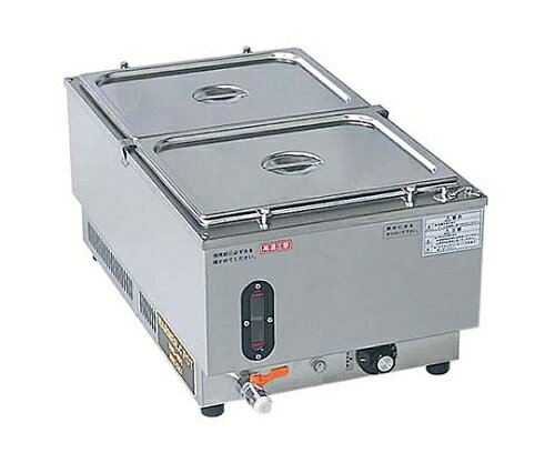 ●空炊防止装置付●水位計付●収容ホテルパン1／2×2●外寸：350×590×H250mm●本体重量：9.5kg●容量：9.6L×2●温度調節：30〜90℃　サーモ可変式●消費電力：900W●電源：単相100V