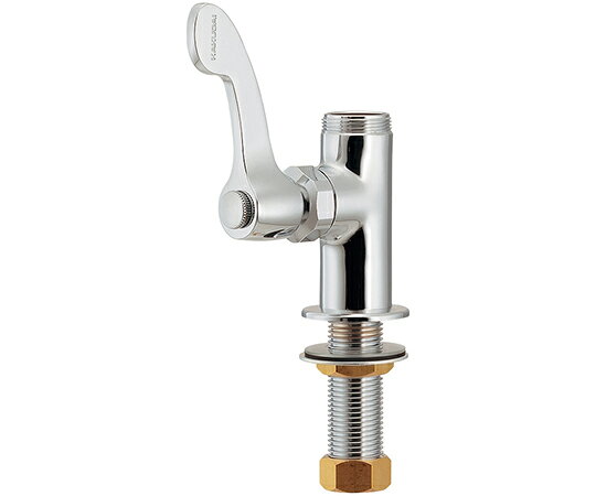 ●左二条ネジスピンドル固定コマ仕様（一般地・寒冷地共用）●90°開閉制限仕様●パイプは別売●呼径：13●取付穴径：22〜27mm●厚：5〜35mm●※写真のハンドル位置は水栓の止水時です。