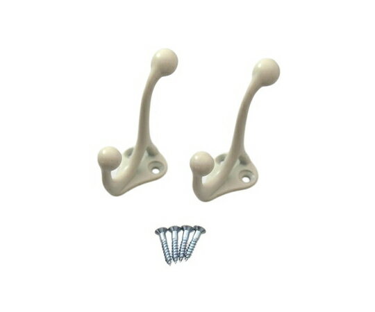 ●木材壁にがっちり取付けできる、ベーシックな金属フックです。●壁掛け・物掛けフックシリーズ●壁面取付用フック。●表から木ネジで止めるタイプのフックです。●材質：亜鉛ダイカスト●カラー：アイボリー●使用ネジ：3.1×16●入数：2●コード番号...