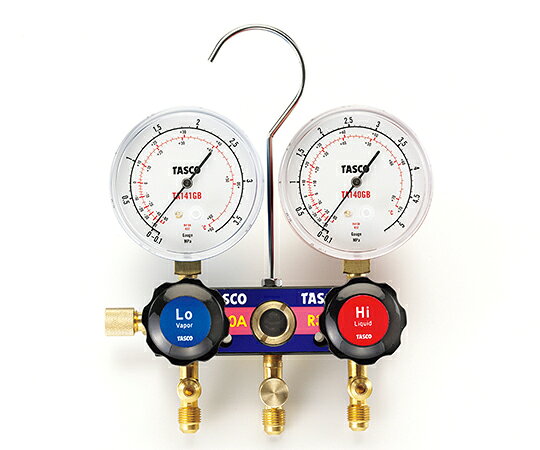 ●R410A/R32用ニードルバルブ式マニホールド●マニホールド●▼ゲージ取付ネジ：1/8″NPT●▼ホース接続ポート：5/16″フレア（TA122J）（TA122JH）●連成計・圧力計：-0.1〜5.3MPa（TA141GB-1）●連成計...
