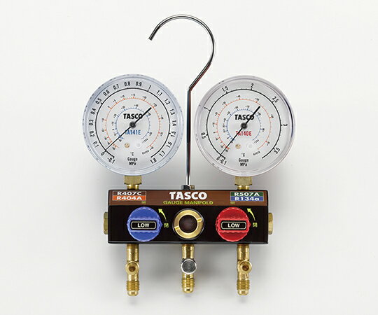 ●R404A/R134a用ボールバルブ式マニホールド●適用：冷暖兼用●ボール弁式開閉バルブ●ゲージ取付ネジ：1/8″NPT●ホース接続ポート：　1/4″フレア●ボールバルブ式マニホールドボディ（TA124K-11）●圧力計/連成計：TA14...