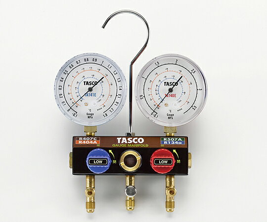 ●R404A/R134a用ボールバルブ式マニホールド●マニホールド●▼ゲージ取付ネジ：1/8″NPT●▼ホース接続ポート：　1/4″フレア（TA124EK-1）（TA124EKH-1）●連成計・圧力計：-0.1〜3.8MPa（TA141E-...