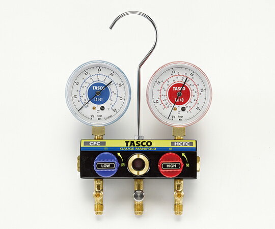●R22/R12/R502用ボールバルブ式マニホールド●適用：冷暖兼用●ボール弁式開閉バルブ●ゲージ取付ネジ：1/8″NPT●ホース接続ポート：1/4″フレア●ボールバルブ式マニホールドボディ（TA120K-11）●圧力計/連成計：TA14...