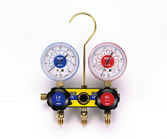●R22/R12/R502用ニードルバルブ式マニホールド●マニホールド●▼ゲージ取付ネジ：1/8″NPT●▼ホース接続ポート：1/4″フレア（TA120T）（TA120TH）●連成計・圧力計：-0.1〜3.4MPa（TA141A-1）●連成...