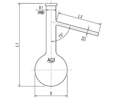 ●ゴム栓はメーカーによりサイズが異なります。ご注意ください。■仕様●容量：125mL●D：Φ　68●D1：Φ　17●適応ゴム栓：4●D2：Φ　7●L1：214●L2：100