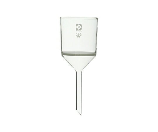 ●容量が450mLでガラス製フィルター付きブフナ形のロートです。■仕様●入数：1個●容量：450mL●型式：25GP16●足長さ（mm）：120●足外径φ（mm）：16●フィルター：10〜16μm●材質：ほうけい酸ガラス●ガラス種類：H●仕...