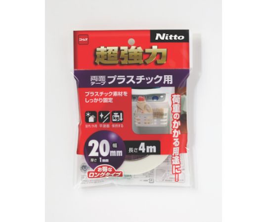 ●手で切れプラスチック素材をしっかり接着します。●薄手で目立たずきれいに接着します。●プラスチック素材に。■仕様●幅（mm）：20●長さ（m）：4●厚さ（mm）：1.2●色：ホワイト●粘着力：28.4N/25mm●材質／仕上：●▼基材：不織...
