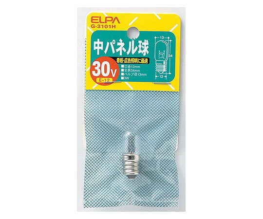 ●看板用、広告関連ディスプレイなどに適した電球です。■仕様●定格：電圧 30V ・消費電力 3W ・寿命：約2,000時間●本体サイズ：全長：34mm ・バルブ径：13mm ・口金：E12●入数：1個●カラー：クリア