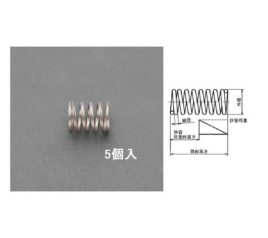 ●材質：SUS304●巻方向：右巻き●許容荷重：10.64N●許容荷重時高さ：15.86mm●線径：直径0.8mm●外径：直径10mm●高さ：38mm●ばね定数：0.481N/mm●密着高さ：9.2mm●端末形状：クローズドエンド●研削処理...
