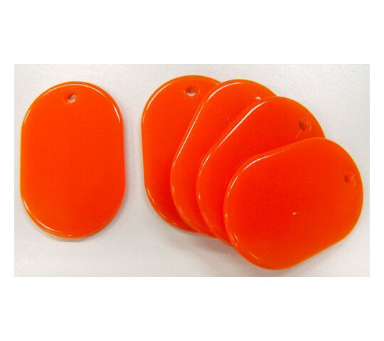 ●材質：アクリル●カラー：フレッシュオレンジ●形状：小判型●サイズ：45×30×2mm●重量：約19g（1パック当り）●穴径：2mm●入数は5枚入りです。●コード品番：EA956V-8A