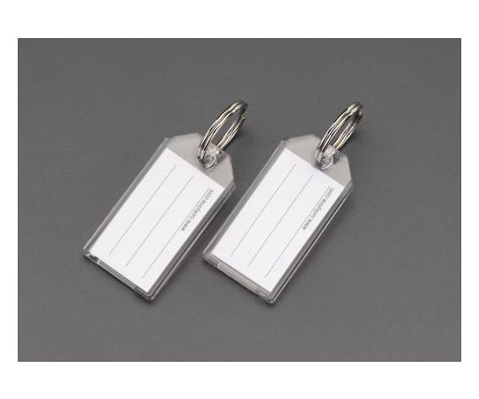 ●耐久性に優れたネームタグ。●材質：タグ：プラスチック、キーリング：スチール（ニッケルメッキ）●本体サイズ：30×57×4.5（厚み）mm●紙タグサイズ：25×45mm●リング内径：21mm●入数：2個入り