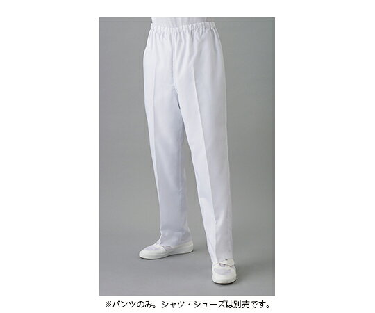 ●クリーンルーム用ウエア。●ウエスト総ゴム絞り、シンプルな形の男女共用パンツ。●使用環境(目安)：クラス10000●色：白●男女共用●ウエスト(cm)：60〜102●ズボン丈(cm)：100●股下(cm)：70