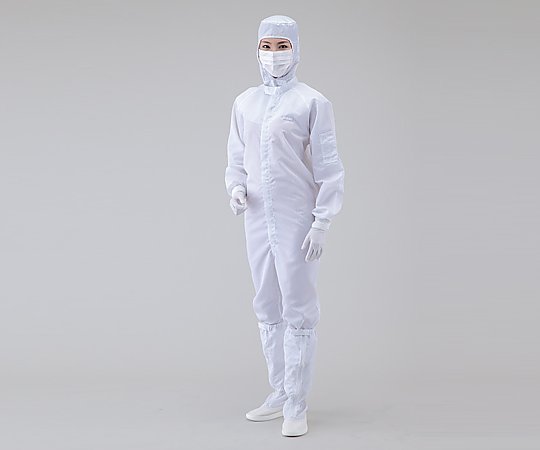 ●素材発塵が少ないウェアです。●材質：導電糸入りポリエステル100％（ストライプタイプ）●表面抵抗値：10^5〜10^9Ω/□●袖・腰ゴム入り、裾ゴムなし●左腕ペン挿し付き●クラス100対応●静電気対策●※フード・マスク・手袋・靴は別売です...