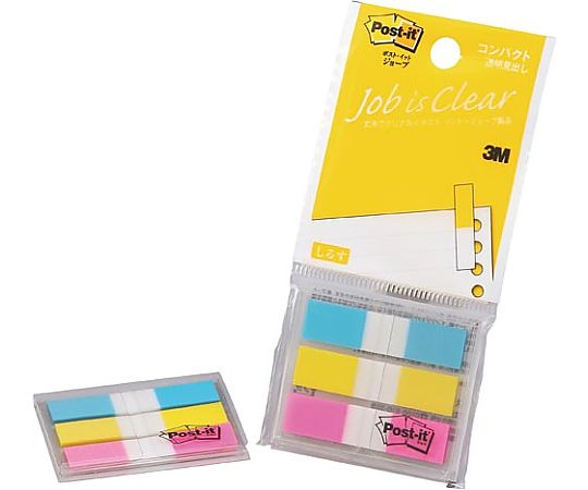 ●じょうぶで破れにくい、フィルム素材のポストイットです。貼ると透明になり下の文字や絵を隠しません。文字を書き込むことも出来ます。本や書類の分類や見出しに。折れたり汚れたりしづらいカバー付き。●寸法：44×10mm●粘着部分：10mm側●カラ...