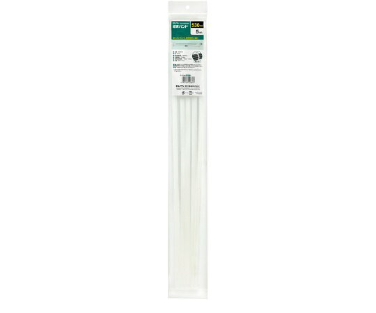 ●使い方いろいろ、簡単結束に便利●全長：530mm●幅：9mm●最大結束内径：140mm●引張強度：79.4kg●使用温度範囲：-40℃〜+85℃●材質：66ナイロン●5本入●カラー：ホワイト