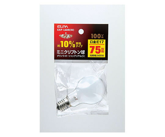 ●75W形約10%節電タイプ●アルゴンガスよりも熱伝導率の低いクリプトンガスの封入で長寿命を実現した電球です。外径のコンパクト化によってスポットライト、ダウンライトなど幅広く使用できます。●定格電圧：100V●定格消費電力：68W●定格寿命...