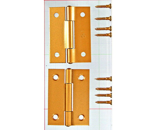 ●木製の扉や家具、小箱用の丁番として。●取り付けの際、木部の割れを防ぐためキリで下穴を開けてください。●カラー：ゴールド●A(mm)：50.5●B(mm)：37●C・C1(mm)：7●D・D1(mm)：7●E(mm)：36●F(φmm)：4...