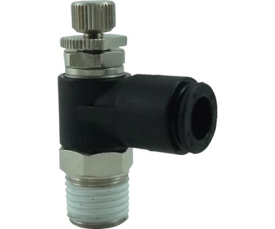 千代田通商 ファイブスピードコントローラα　メーターアウト8mm・R1/4 F8R-02SC-O 1個●ニードル弁の回転数が多いので、滑らかな速度制御が可能です。●難燃性PBT樹脂を標準採用し、溶接環境での事故を防止します。●接続口径：R1...