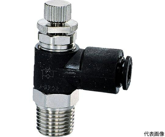 千代田通商 ファイブSUSスピードコントローラαメーターアウト10mm・R1/4 FS10R-02SC-O 1個●難燃性PBT樹脂を標準採用し、溶接環境での事故を防止します。●ニードル弁の回転数が多いので、滑らかな速度制御が可能。●接続口径...