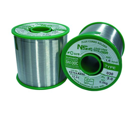 日本スペリア 鉛フリ-やに入りはんだ　SN100C-030　1.6mm SN100C-030-16 1巻●こて先へのフラックス焦げ付き対策品です。●人体に有害な鉛を含まず地球環境に優しいSn/Cu/Ni系はんだです。●プリント基板の後付け、...