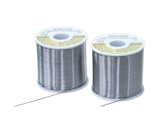 石川金属 60GXB（すず60％/鉛40％）-1.0mm-1kg RH6010 1巻●ぬれ性の高いフラックスを充填したはんだで電気配線に適しています。●発煙も少なく、ほとんど無臭です。●長期間保存しても、フラックスの吸湿劣化がなく残渣の絶縁...
