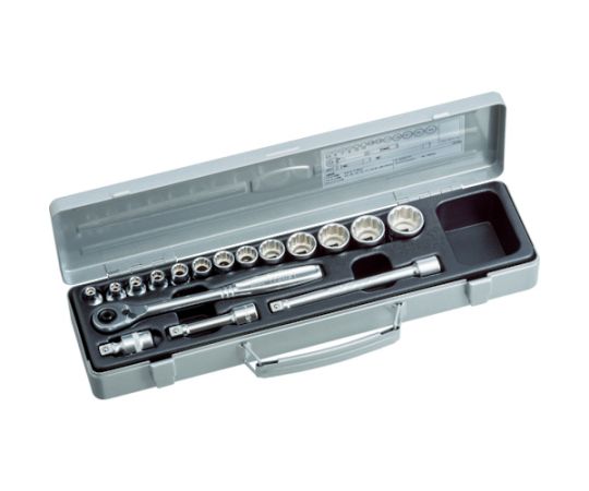 TONE ソケットレンチセット 差込角9.5mm 17点セット 6角（5.5mm〜） 12角 1570M 1セット●メタルケースと頑丈な梨地トレー、グッドデザイン賞を受賞した「次世代工具シリーズ」のハンドルを採用しています。●産業機械、自動...