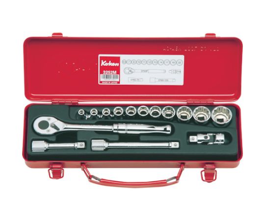 山下工業研究所 ソケットセット　差込角9.5mm 3252M 1セット●あらゆる機械整備に適したソケットレンチセットです。●差込角（mm）：9.5●ソケット内容（mm）：5.5、7、8、10、11、12、13、14、17、19、22●ハンド...