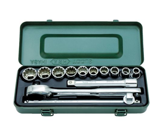 旭金属工業 ハイブリットソケットセット1/2（12.7）×13pcs VFS4100 1セット●ミリサイズ6角ボルト、インチサイズ6角ボルト、E型ヘックスローブねじ、4角ボルトに対応したソケットレンチセットです。●ニッケルクロムメッキの表面...