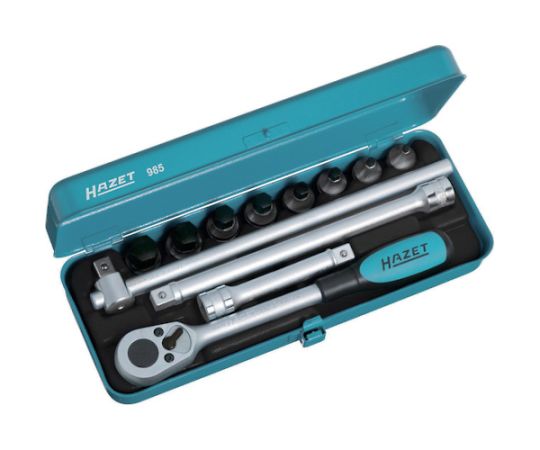HAZET ヘキサゴンソケットレンチセット（差込角12.7mm） 985 1セット●産業機械・自動車・建設機械整備に適しています。●ソケット周囲に施したローレット加工により、手回し時の油などによる滑りを軽減します。●クロムバナジウムを独自の...