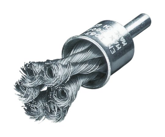 LESSMANN 軸付ノット型エンドブラシ　Φ19　高張度鋼線　0.25 453258 1個●高品位の線材を使用したノット（ひねり）加工品で、高い研削力と研掃力に優れている長寿命品です。●回転することで毛先が開き、パイプ内も効率的に作業でき...