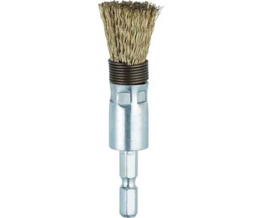トラスコ中山 六角軸筒型ブラシΦ15X6.35　真鍮メッキ0.25　スプリング付 TEBS6-15G 1本●六角軸タイプですので電動インパクトドリルなどで使用できます。●線材の根元部分にスプリングを取り付けているため、線材が開いても使用後に...