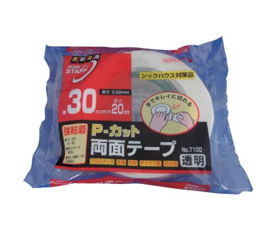 寺岡製作所 P-カット両面テープ　NO.7100　30mmX20M 7100 30X20 1巻●初期粘着力、防水性に優れています。●VOC対策品です。●工芸、手芸、ホビーに。●屋外ポスターの掲示用。●木材や各種ボードの仮固定用に。●色：クリ...