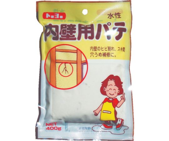 トーヨーマテラン 内壁用パテ　400g　（1個入） NO105241 1袋●ペンキ、絵具も塗れます。●室内壁の凹凸ひび割れ。●柱のすき間充填。●色：白●容量（g）：400●硬化時間（20℃）：2〜5時間●可使時間：仕上り時間はそのまますぐに...