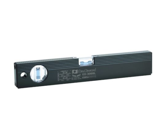エビス（水平器） ベーシックレベルブラック　300mm　ブラック/ブルー ED-30BBL 1個●樹脂製フラット型サイドキャップ付で建材等を傷つけません。●水平気泡管は拡大レンズ付きで大変見やすく、精度調整機構付で便利です。●測定基準面がV...