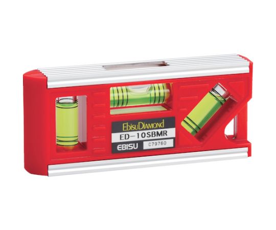 エビス（水平器） 設備レベル　レッド ED-10SBMR 1個●6本線水平気泡管で1/100・2/100の勾配が測定できます。●落下防止コード対応のシャックルを内蔵しています。●超強力磁石付で鉄骨工事に便利です。●測定基準面にV溝付でパイプ...