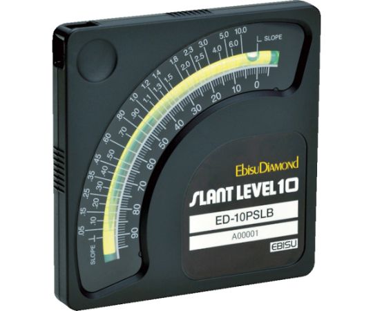 エビス（水平器） 勾配計 スラントレベル10 気泡測定型 ブラック ED-10PSLB 1個●気泡で0〜90°までの角度と勾配が測定できます。●測定基準面がV溝付でパイプなどの測定ができます。●前後に目盛盤があり両面から測定できます。●指先...