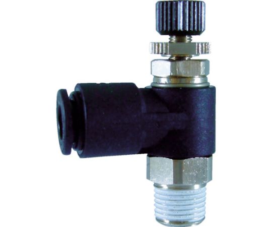 千代田通商 ファイブスピードコントローラαメーターイン6mm・R1/8 F6R-01SC-I 1個●ニードル弁の回転数が多いので、滑らかな速度制御が可能です。●難燃性PBT樹脂を標準採用し、溶接環境での事故を防止します。●各種エア配管●接続...