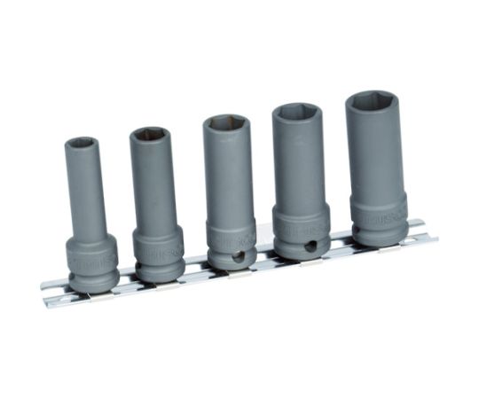 トラスコ中山 インパクト用ロングソケット5個組セット　差込角9.5mm T3-5LSET 1セット●使用頻度の高いサイズでセット組をしました。●狭い箇所での使用にも適した薄肉、軽量設計です。●差込角（mm）：9.5●対辺寸法（mm）：8、1...