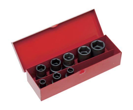 トラスコ中山 インパクト用ソケット8個組セット　差込角9.5mm T3-8SET 1セット●使用頻度の高いサイズでセット組をしました。●狭い箇所での使用にも適した薄肉、軽量設計です。●差込角（mm）：9.5●対辺寸法（mm）：7、8、10、...