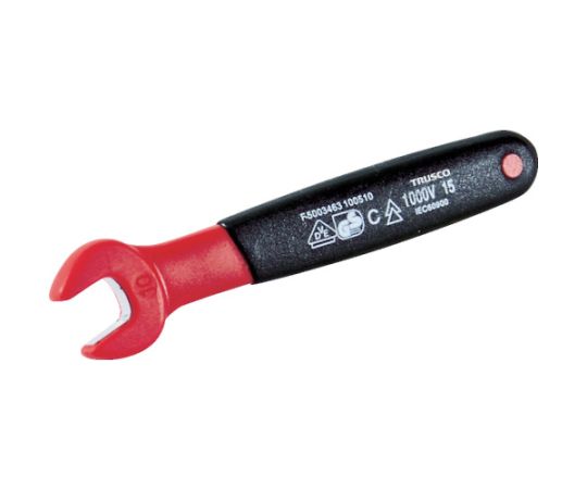 トラスコ中山 絶縁片口スパナ　19mm TZSS-19 1丁●強靭なクロムバナジウム鋼鍛造品で、高いトルク値をクリアしています。●耐電圧試験済みです。●二面幅寸法（mm）：19●全長（mm）：180●厚さ（mm）：12.3●1000V絶縁仕...