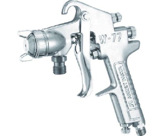 アネスト岩田 中形スプレーガン 吸上式 ノズル口径 Φ2.0 空気使用量250L/min W-77-2S 1台●ロングセラーの中形スプレーガンです。●自動車、金属、木工、家具、プラスチック塗装用。●ノズル径（mm）：2●所要圧縮機（kW）：...