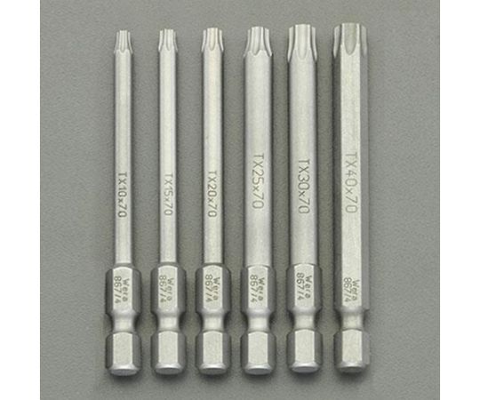 エスコ 6本組/152mm[Torx]ドライバービット EA611GM-2 1セット●エスコオリジナルセット商品です。●セット内容：6本組●六角シャンク：1/4”●サイズ：T10・T15・T20・T25・T30・T40●全長：152mm●コ...