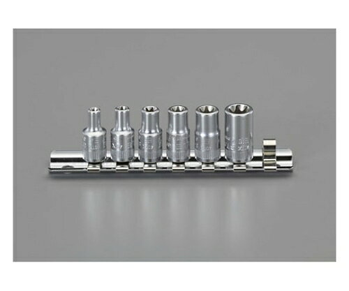 エスコ [TORX]ソケットセット　1/4DR EA617XH 1セット●エスコオリジナルセット商品です。●差込角：1/4”●全長：23mm●サイズ：E4・E5・E6・E7・E8・E10●6個組●手締めに便利なローレット加工　