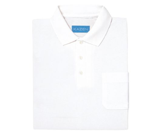 KAZEN ポロシャツ半袖　白　L 237-20 L 1枚●さらっと綿混、選べるカラー。●両裾スリット入り。●きれい色のバリエーションでポロのおしゃれが広がります。●ニット素材：生地/綿混トリコット●素材：ポリエステル90％・綿10％