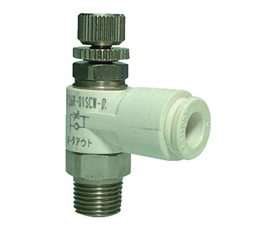 千代田通商 ファイブSUSスピードコントローラα　メーターアウト　12mm・R1／2 FS12R04SCWO 1個●金属部がステンレスになっています。●ホワイトボディです。●ニードル弁の回転数が多いので、滑らかな速度制御が可能です。●軽量化...