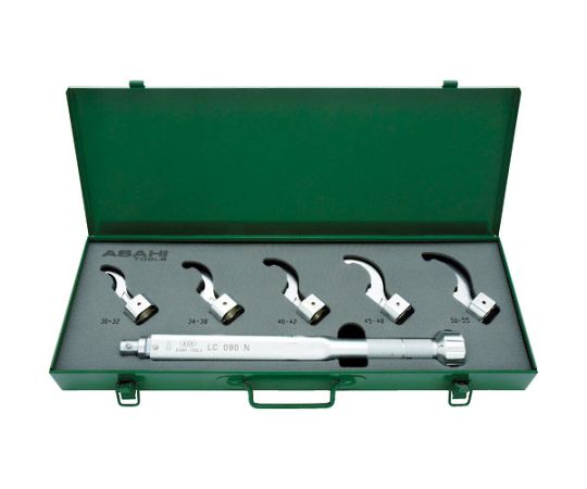 旭金属工業 トルクレンチ引掛スパナセットLC090N付　6pc LCK3000 1セット●ナットのサイズに応じて引掛スパナヘッドを交換して使用できます。●トルクレンチに接続して、丸ナットおよび軸受用ナットの締め付け作業に使用。●トルク調整範...
