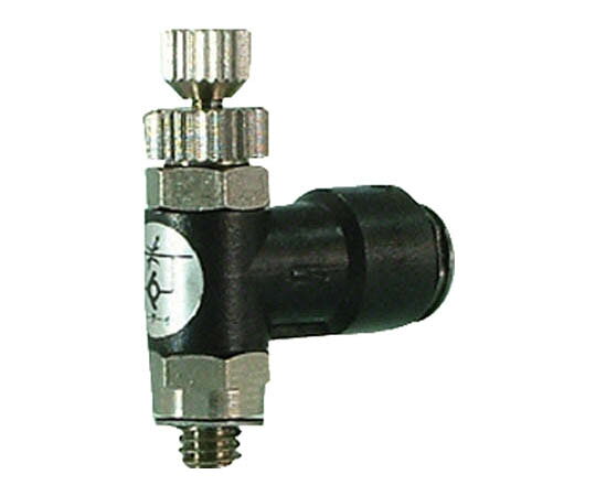 千代田通商 ミニスピードコントローラα　メーターイン　4mm・M3×0．5 M4RM3I 1個●タッチコネクターフジを内蔵したスピードコントローラーです。●低流量域での微調整が容易に出来ます。●金属部は無電解ニッケルメッキをしております。●...